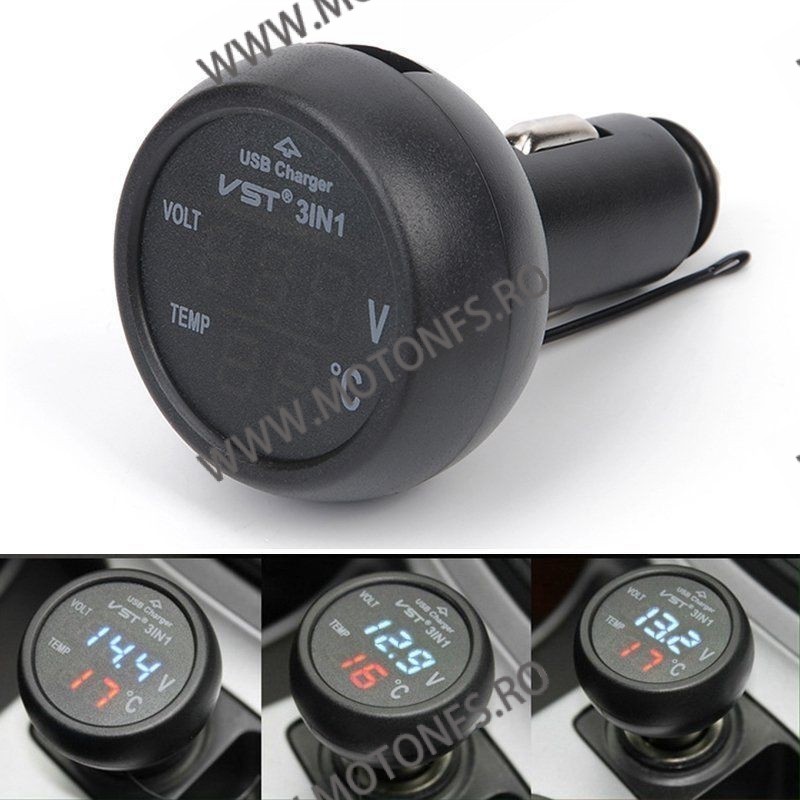 Incarcator Moto Auto 2,1A / Termometru Si Voltmetru Digital, 12-24 ...