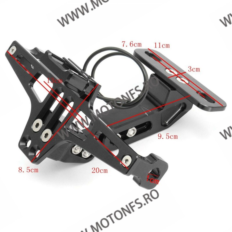 Suport numar Rabatabil CNC + Lumina LED Negru / motocicleta / scuter ...