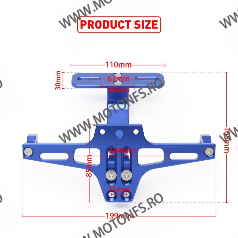 Suport Numar CNC + Lumina LED Albastru / motocicleta / scuter / atv ...