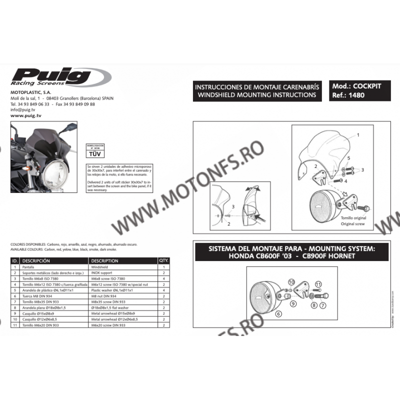 Parbriza Puig Windshield COCKPIT 1480 universal CAGIVA, DAELIM, DUCATI ...